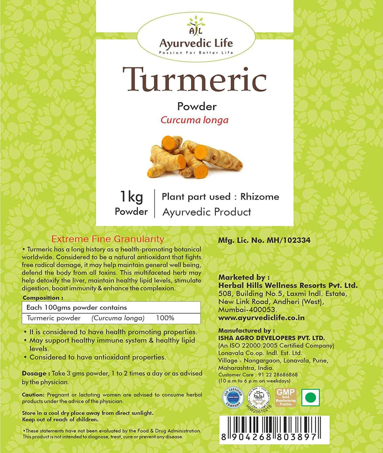 Buy AL-AYURVEDIC LIFE TURMERIC POWDER OR HALDI RHIZOME CURCUMA LONGA ...