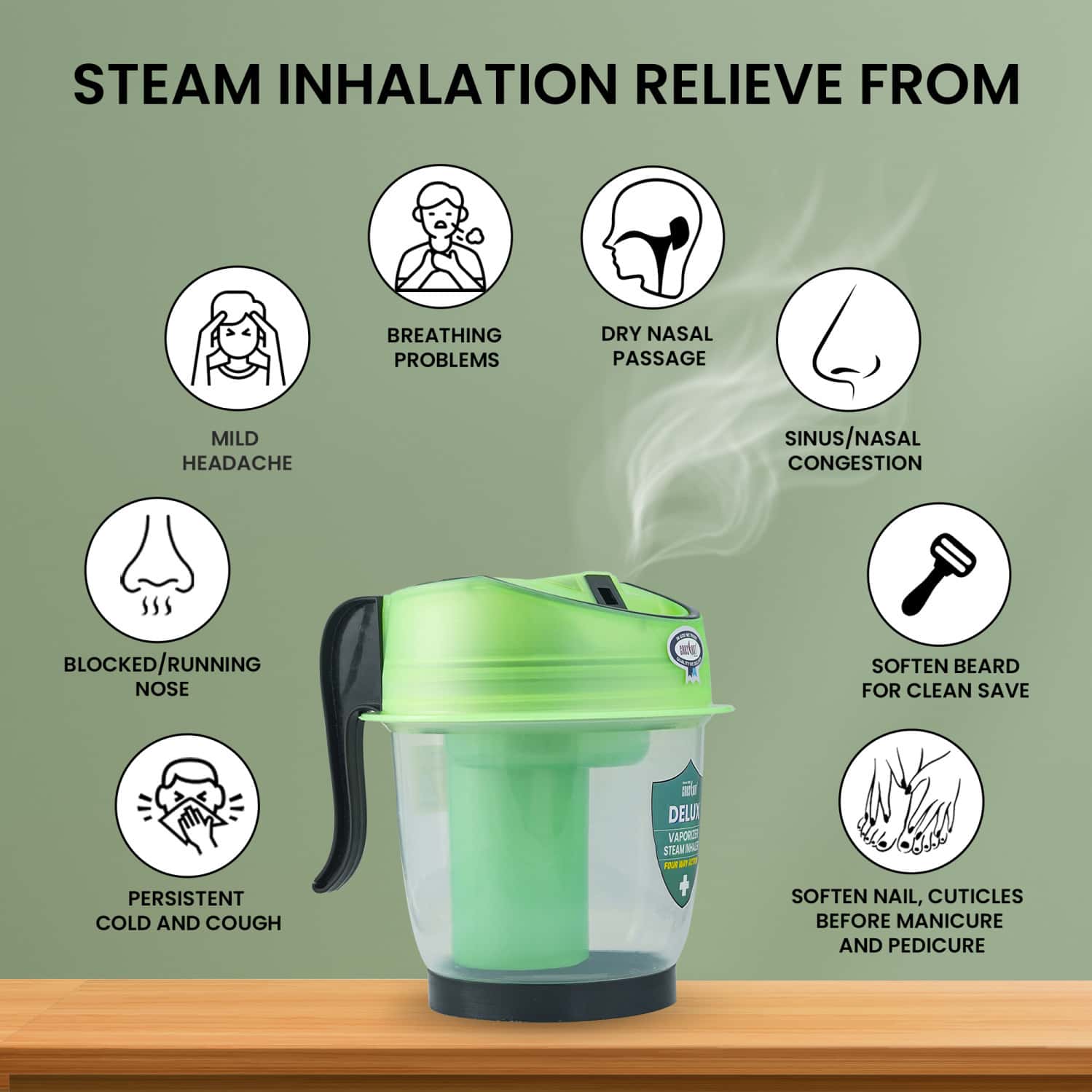 Buy CRESCENT DELUX VAPORIZER STEAMER FOR COLD AND COUGH, ICE GREEN ...