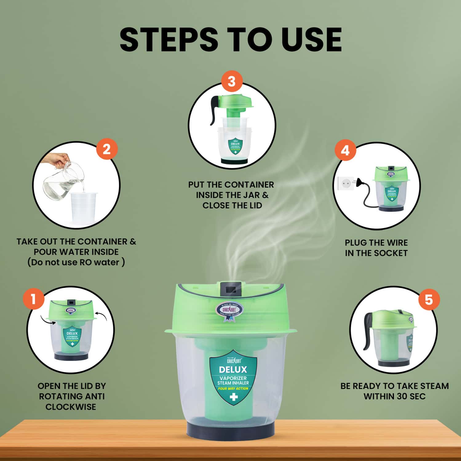 Buy CRESCENT DELUX VAPORIZER STEAMER FOR COLD AND COUGH, ICE GREEN ...