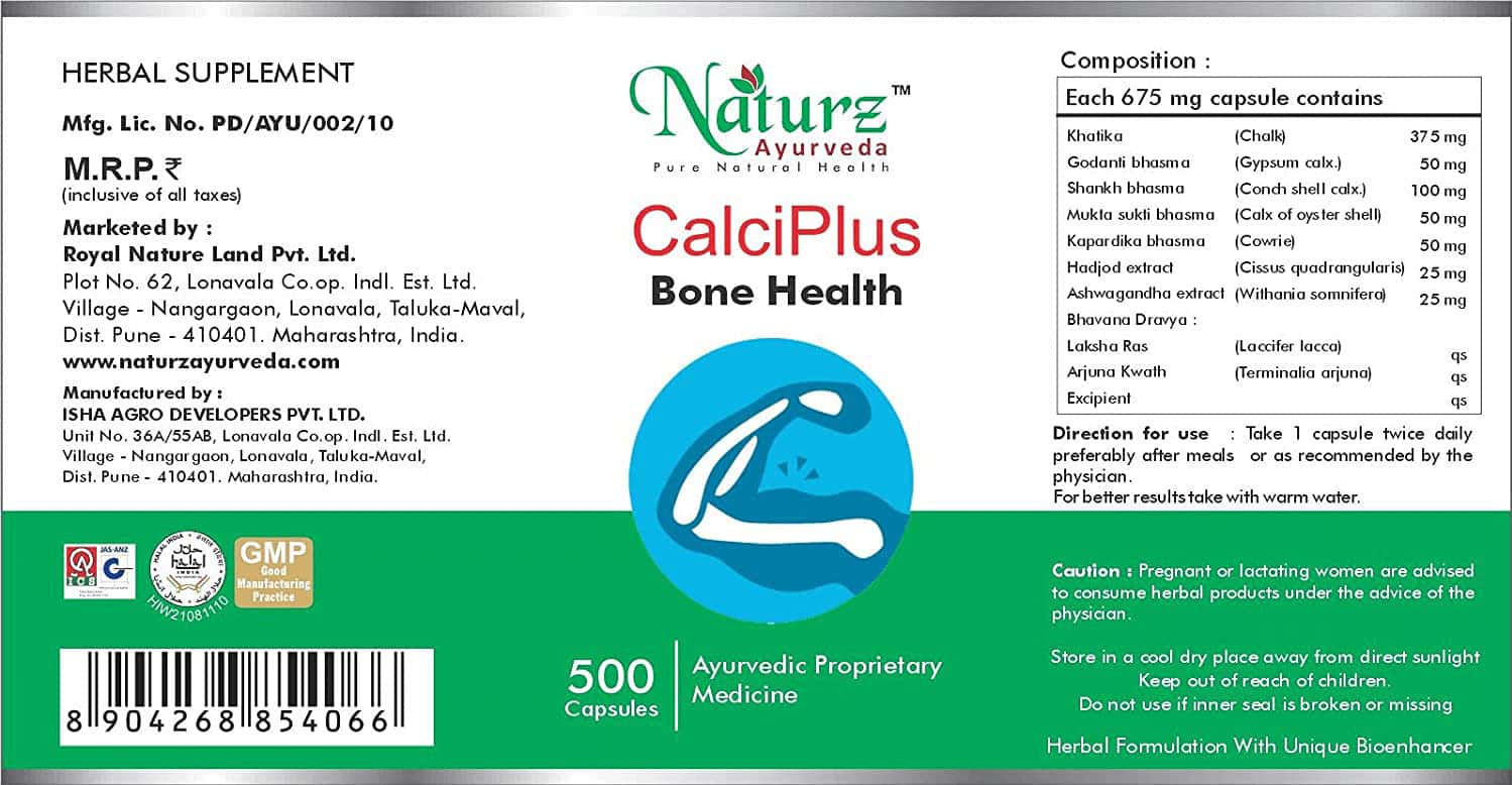 Buy NATURZ AYURVEDA CALCIPLUS - 500 CAPSULES (PACK OF 2) Online & Get ...
