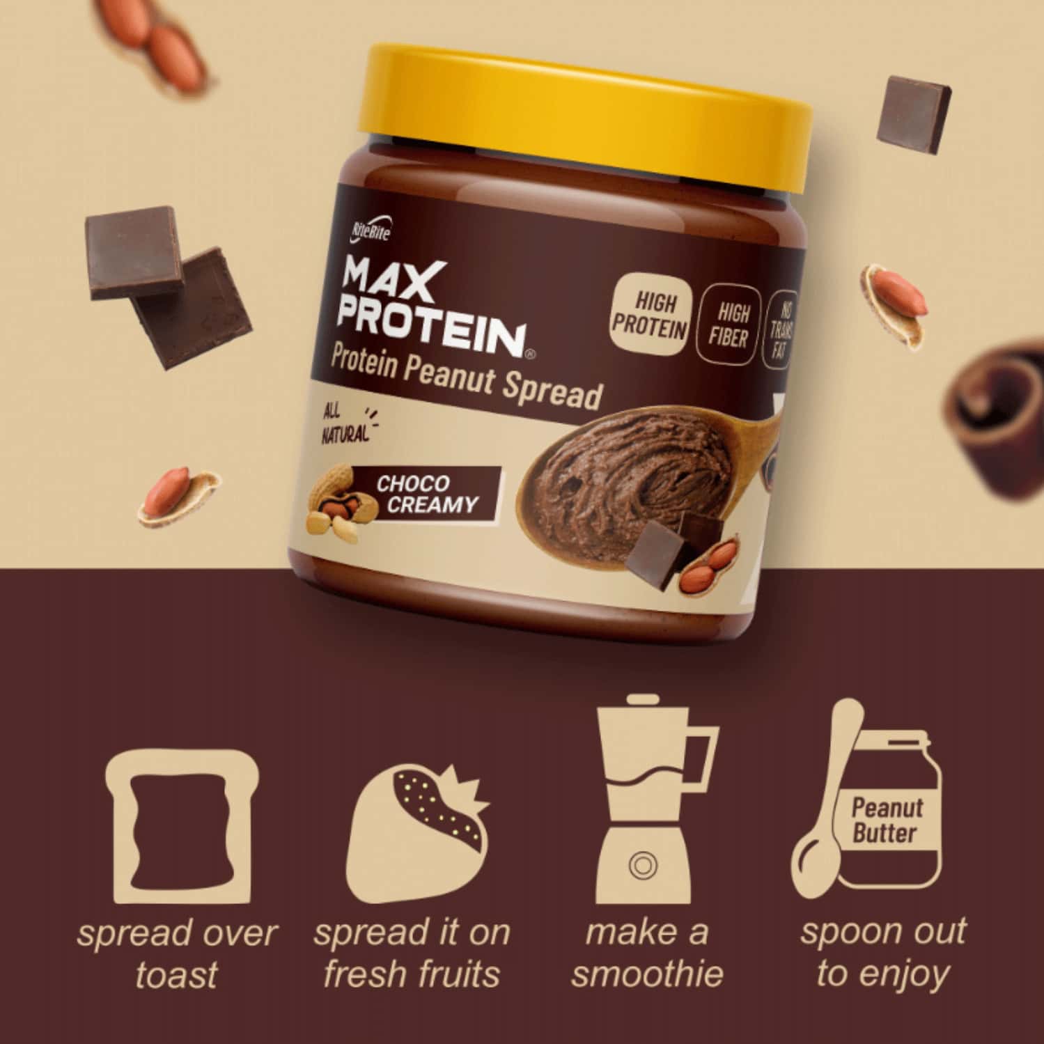 Buy MAX PROTEIN PEANUT SPREAD - CHOCO CREAMY [340 GM] - PACK OF 1 ...
