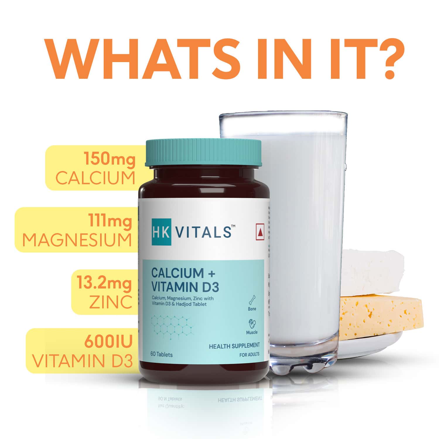 Buy HEALTHKART CALCIUM TABLETS FOR MEN & WOMEN WITH VITAMIN D3 FOR ...