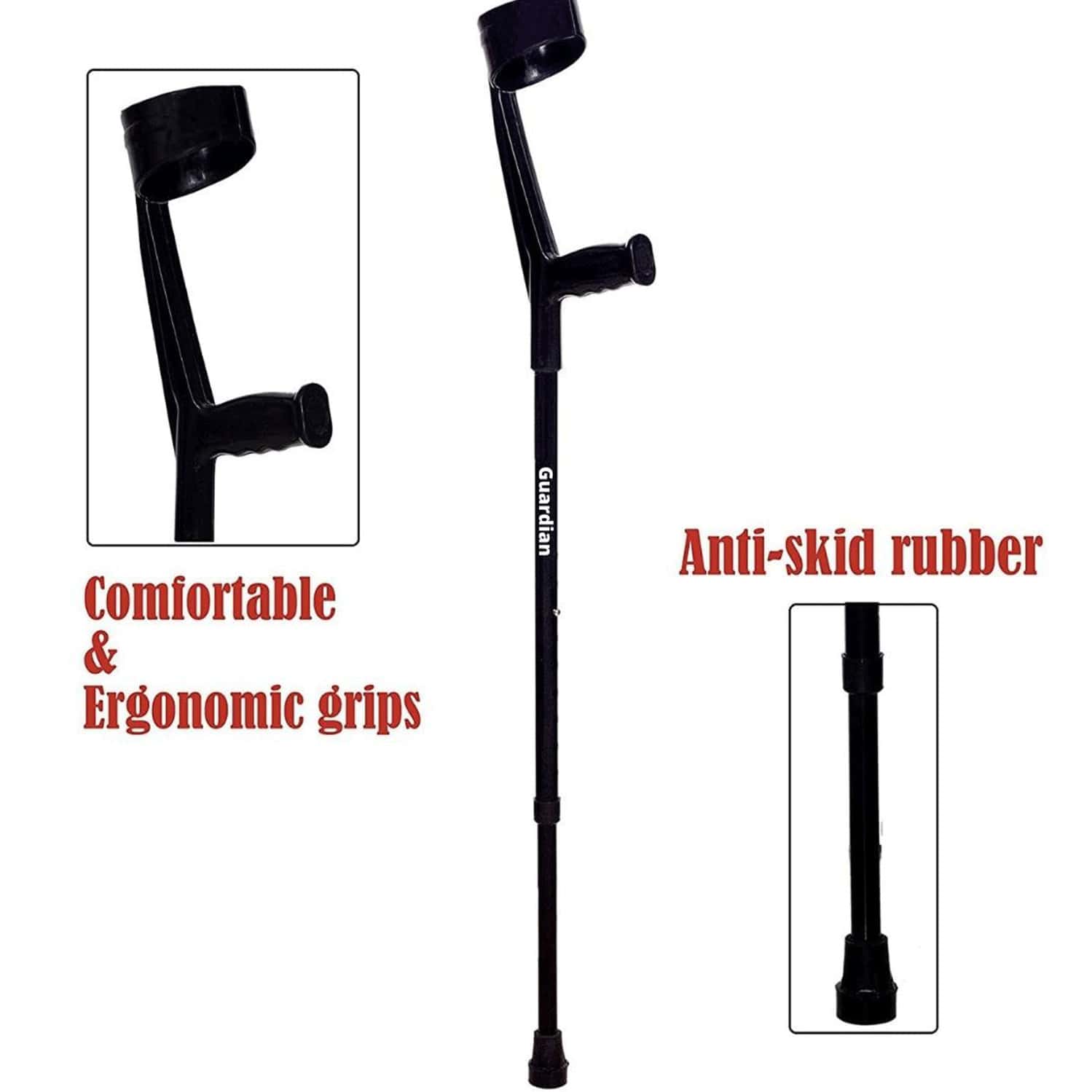 Buy GUARDIAN ELBOW WALKING STICK FOR PATIENTS, ADJUSTABLE, STEEL, BLACK ...