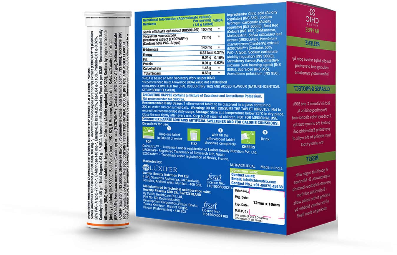 Buy CHICNUTRIX HAPPEE - UTI MANAGEMENT - CRANBERRY, URSOLIA & D-MANNOSE ...