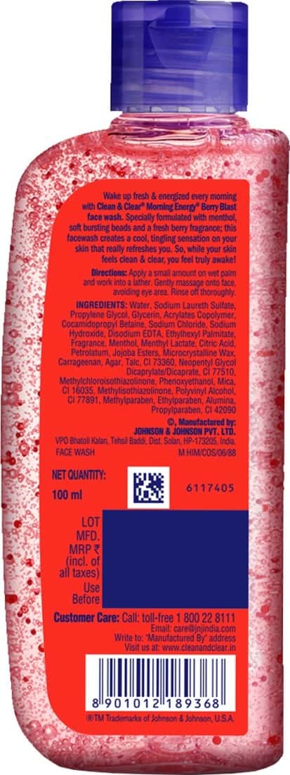 Buy CLEAN & CLEAR MORNING ENERGY BERRY BLAST FACE WASH BOTTLE OF 100 ML ...