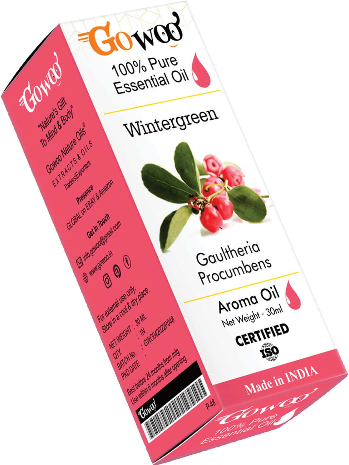 Buy GO WOO 100% PURE WINTERGREEN OIL PURE VIRGIN FOR SKIN CARE & HAIR ...