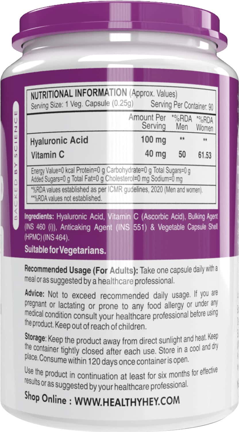 Buy HEALTHYHEY NUTRITION HYALURONIC ACID 2X PLUS VEG CAPSULES, - 90 ...