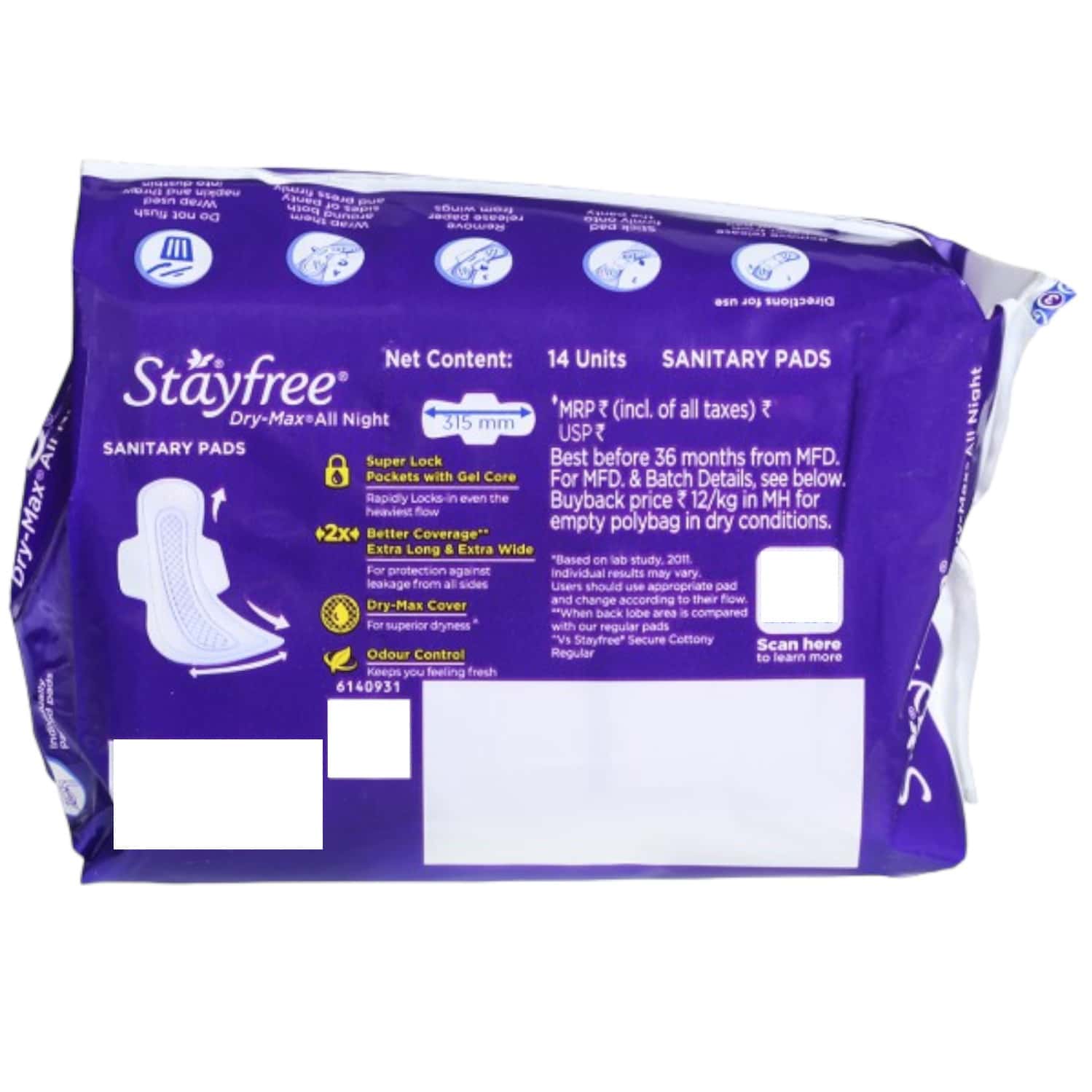 Buy STAYFREE DRYMAX ALL NIGHTS ULTRA DRY SIZE XXL PACKET OF 14 SANITARY ...