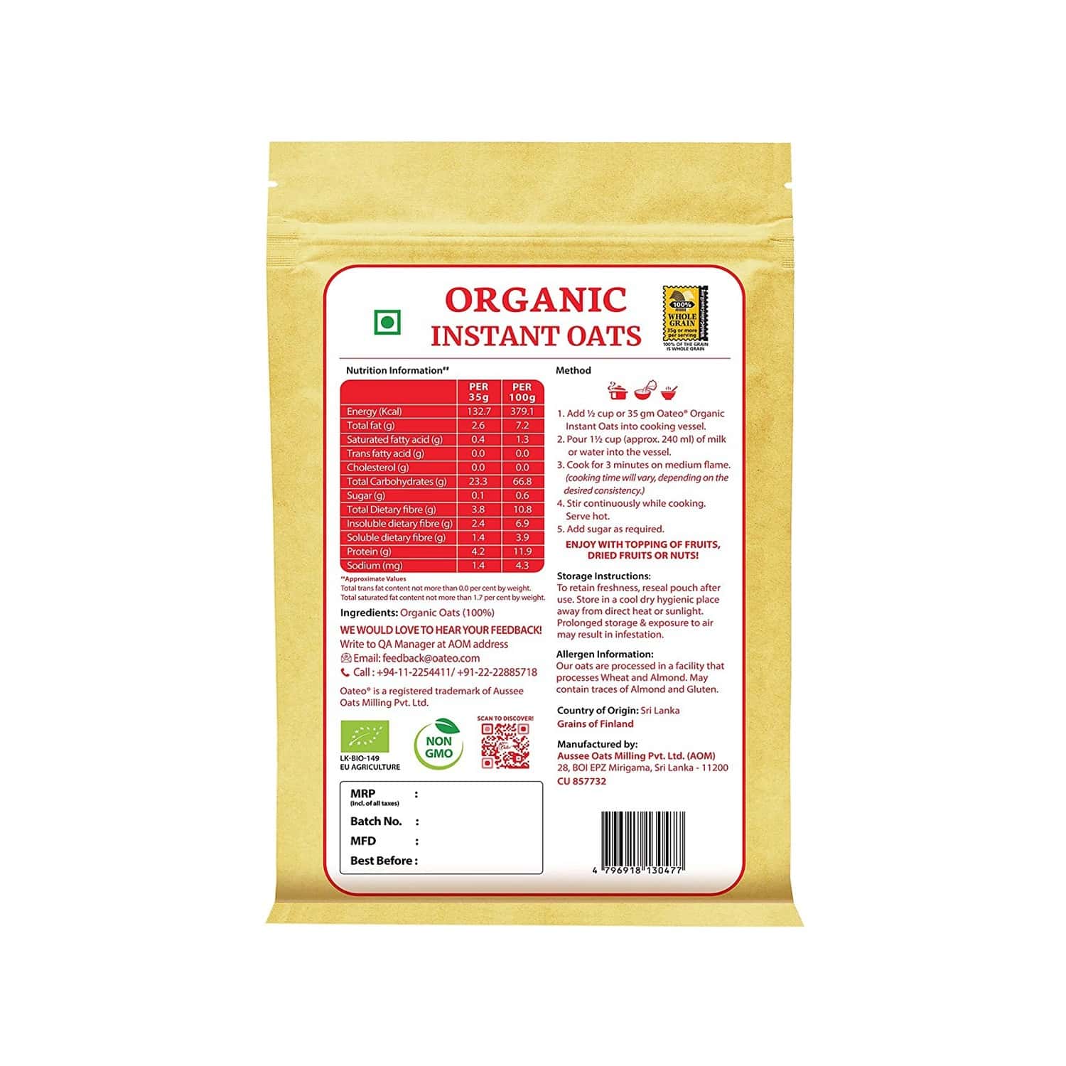Buy Oateo Organic Instant Oats - 500g Online & Get Upto 60% OFF at ...