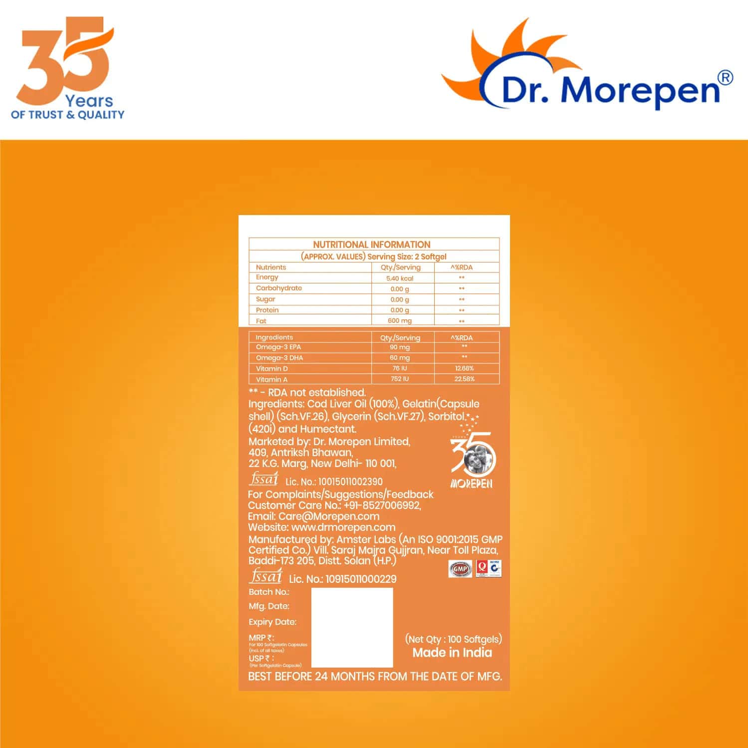 Buy DR. MOREPEN COD LIVER OIL & OMEGA 3 TRIPLE STRENGTH - COMBO PACK ...