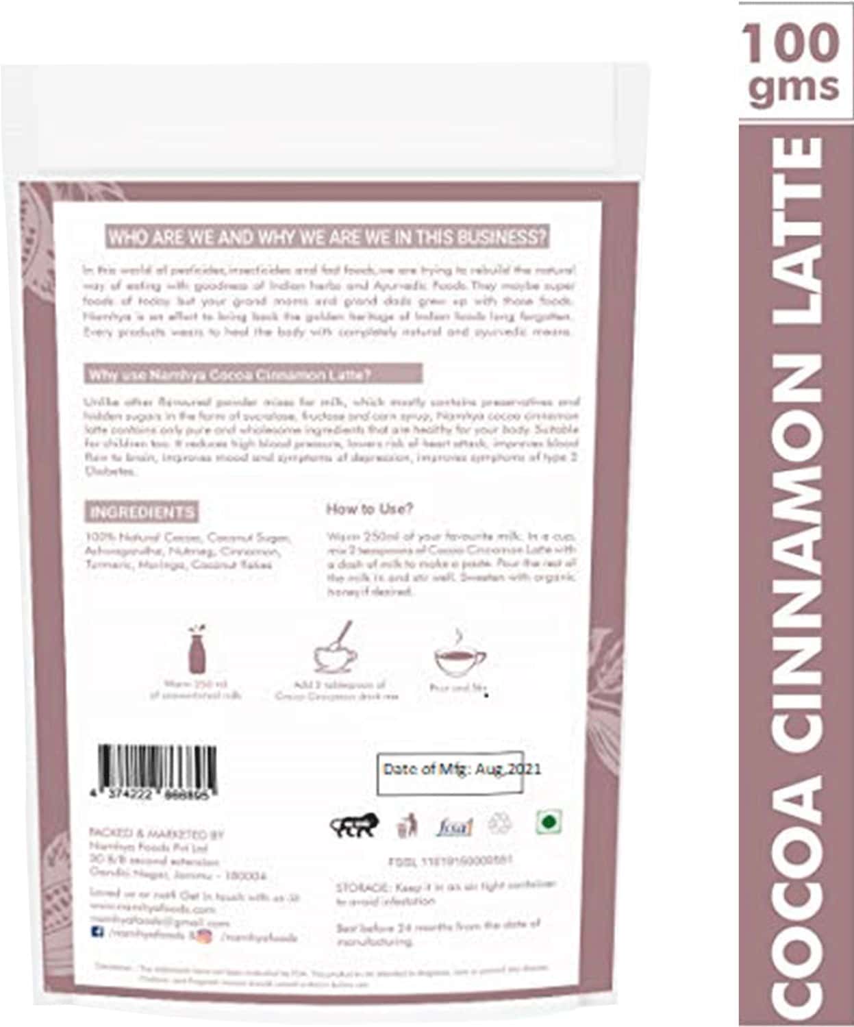 Buy NAMHYA COCOA CINNAMON LATTE 100G POUCH Online & Get Upto 60% OFF at ...
