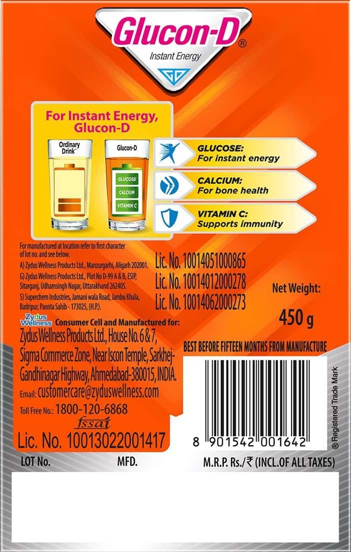 Buy GLUCON D TANGY ORANGE INSTANT ENERGY POWDER BOX OF 450 G Online ...