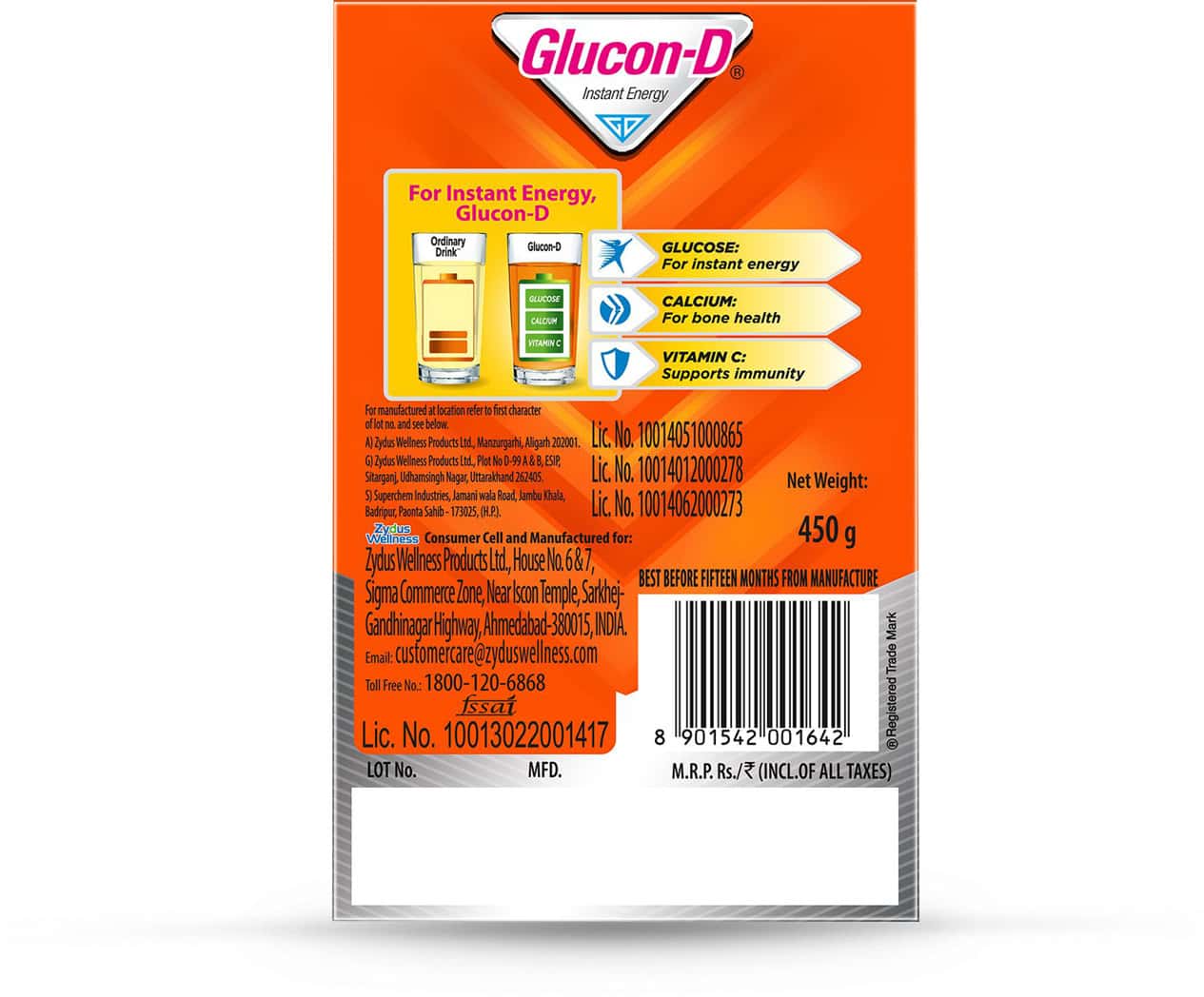 Buy GLUCON D TANGY ORANGE INSTANT ENERGY POWDER BOX OF 450 G Online ...