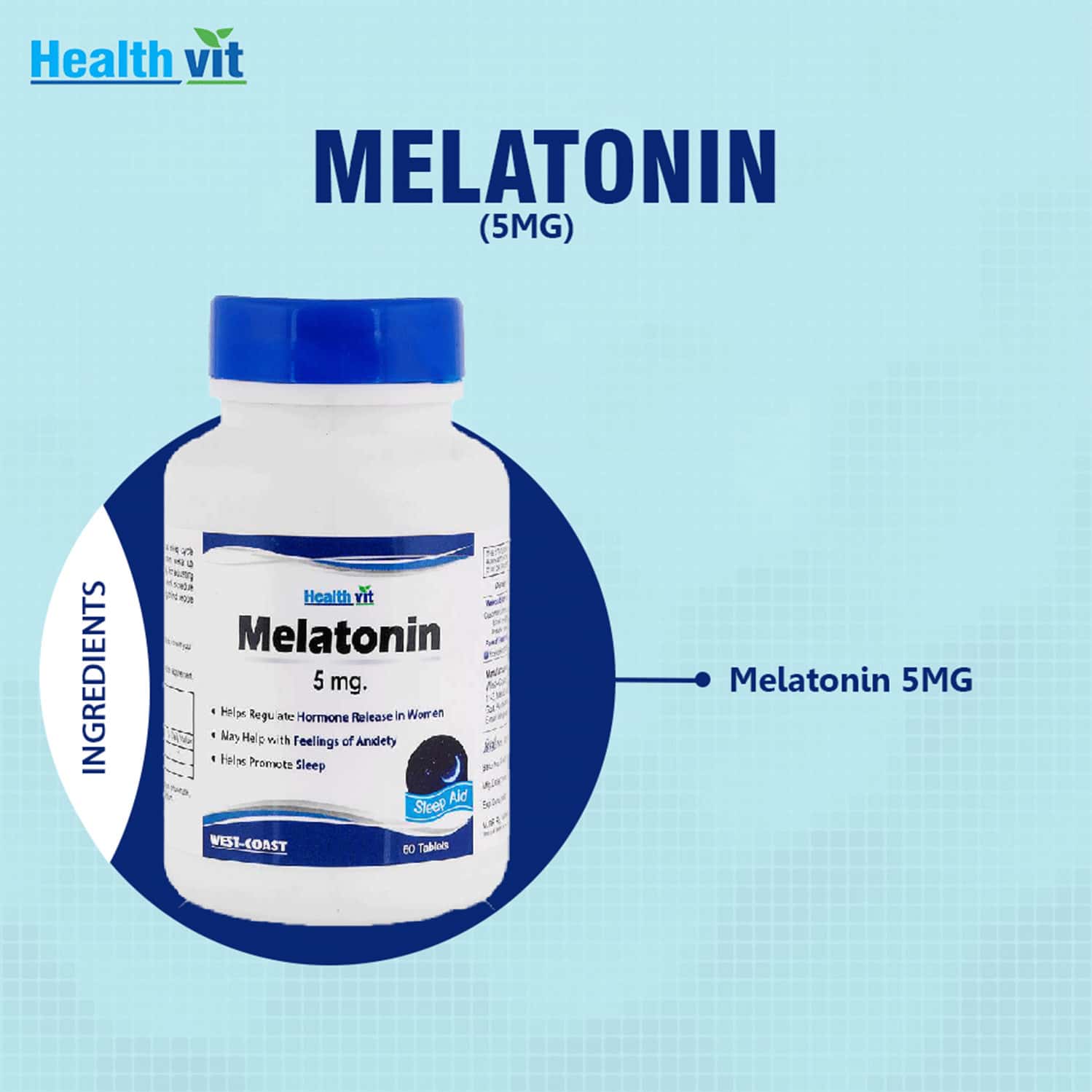 Buy HEALTHVIT MELATONIN 5MG HELPS YOU FALL ASLEEP - 60 TABLETS Online ...