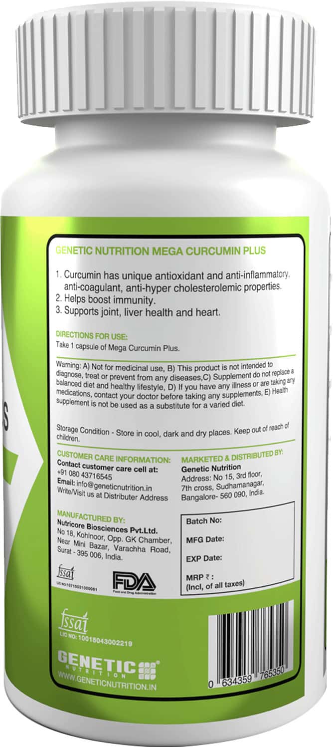 Buy GENETIC NUTRITION - MEGA CURCUMIN PLUS 30 CAPSULES Online & Get ...