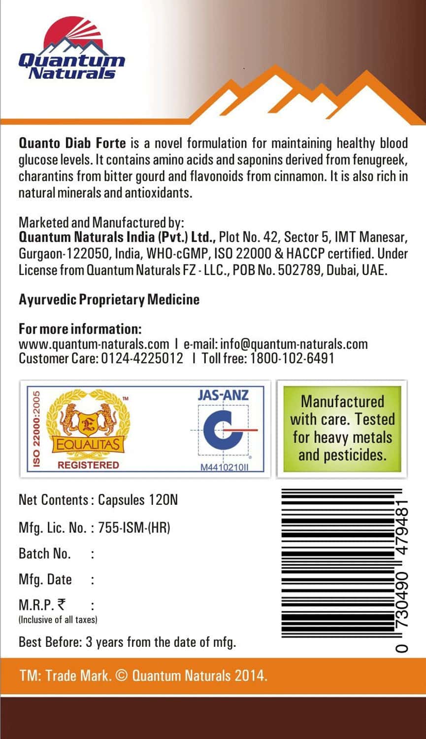 Buy QUANTO DIAB FORTE - 120 CAPSULES Online & Get Upto 60% OFF at PharmEasy