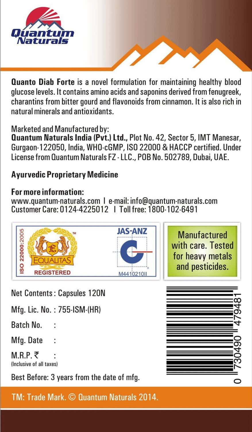 Buy QUANTO DIAB FORTE - 120 CAPSULES Online & Get Upto 60% OFF at PharmEasy