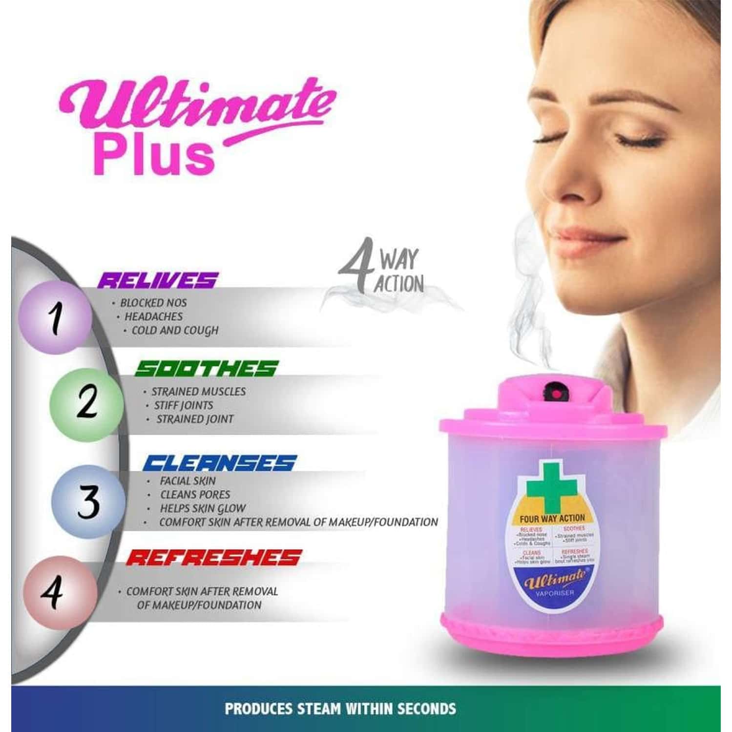 Buy CRESCENT ULTIMATE PLUS STEAMER VAPORIZER FOR COLD AND COUGH, PINK ...