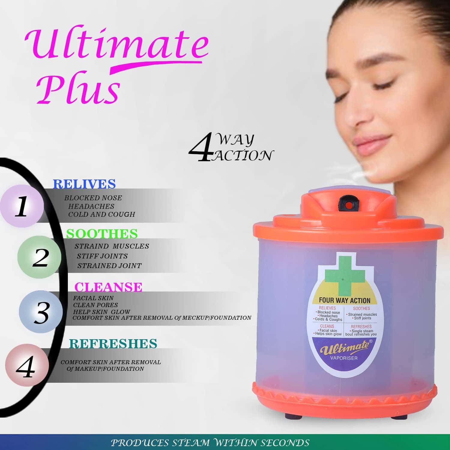 Buy CRESCENT ULTIMATE PLUS STEAMER VAPORIZER FOR COLD AND COUGH, PINK ...