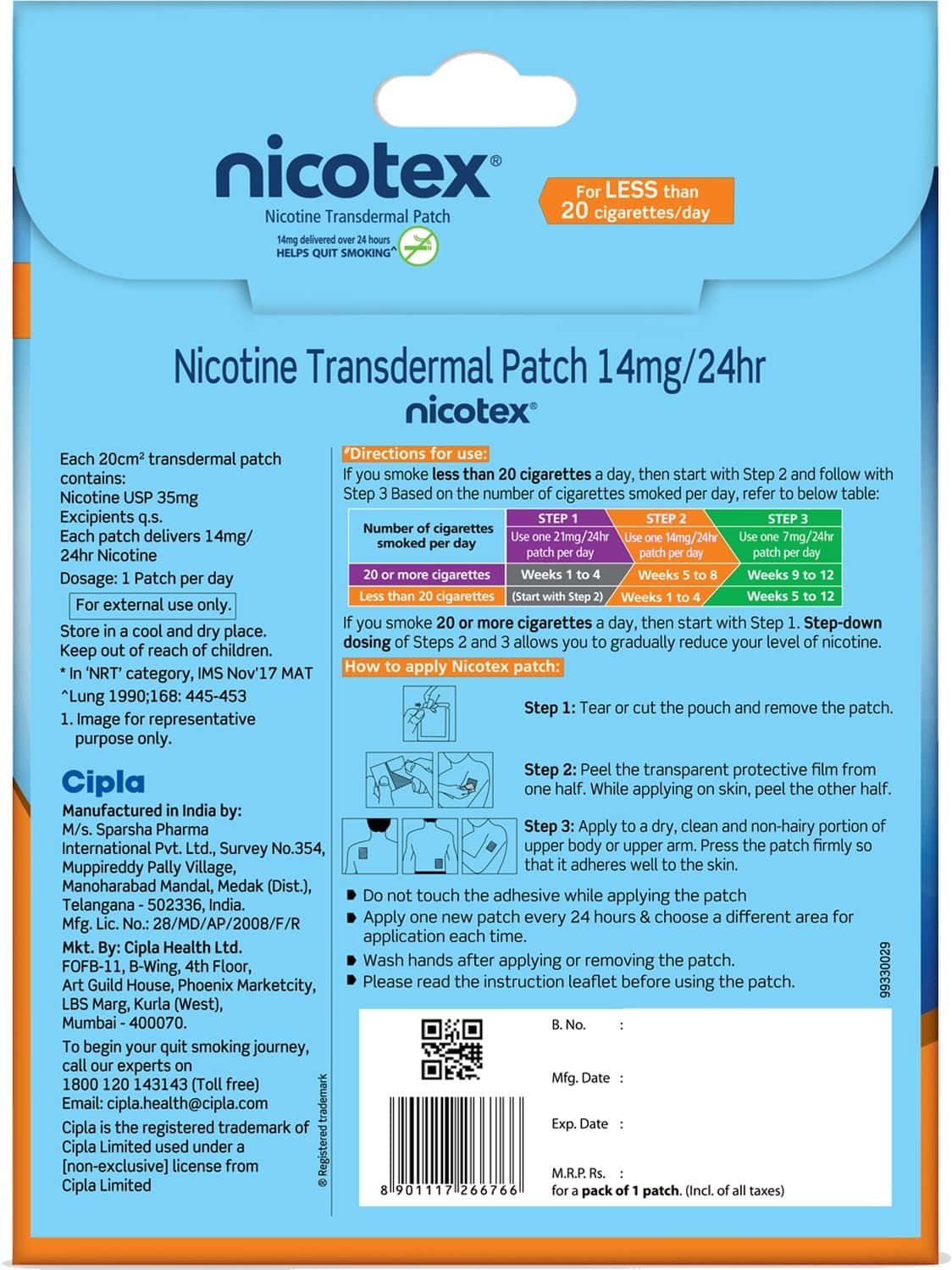 Buy NICOTEX NICOTINE PATCH 14MG (1 PATCH)|HELPS QUIT SMOKING| Online ...