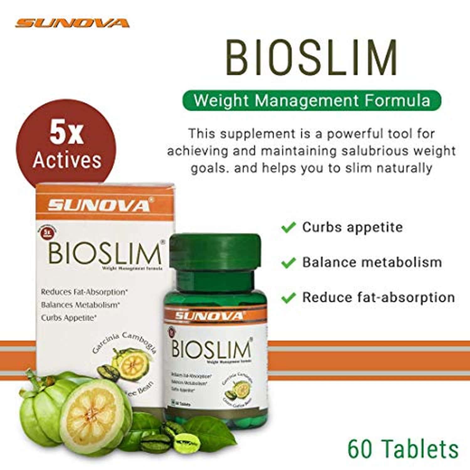 Buy SUNOVA BIOSLIM FAT BURNER TABLETS ORGANIC WEIGHT MANAGEMENT FORMULA ...