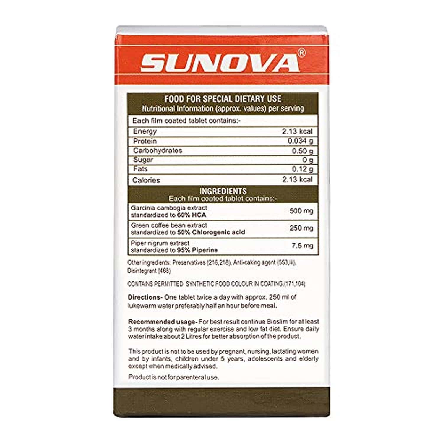 Buy SUNOVA BIOSLIM FAT BURNER TABLETS ORGANIC WEIGHT MANAGEMENT FORMULA | 60 TABLETS X PACK OF 2 ...