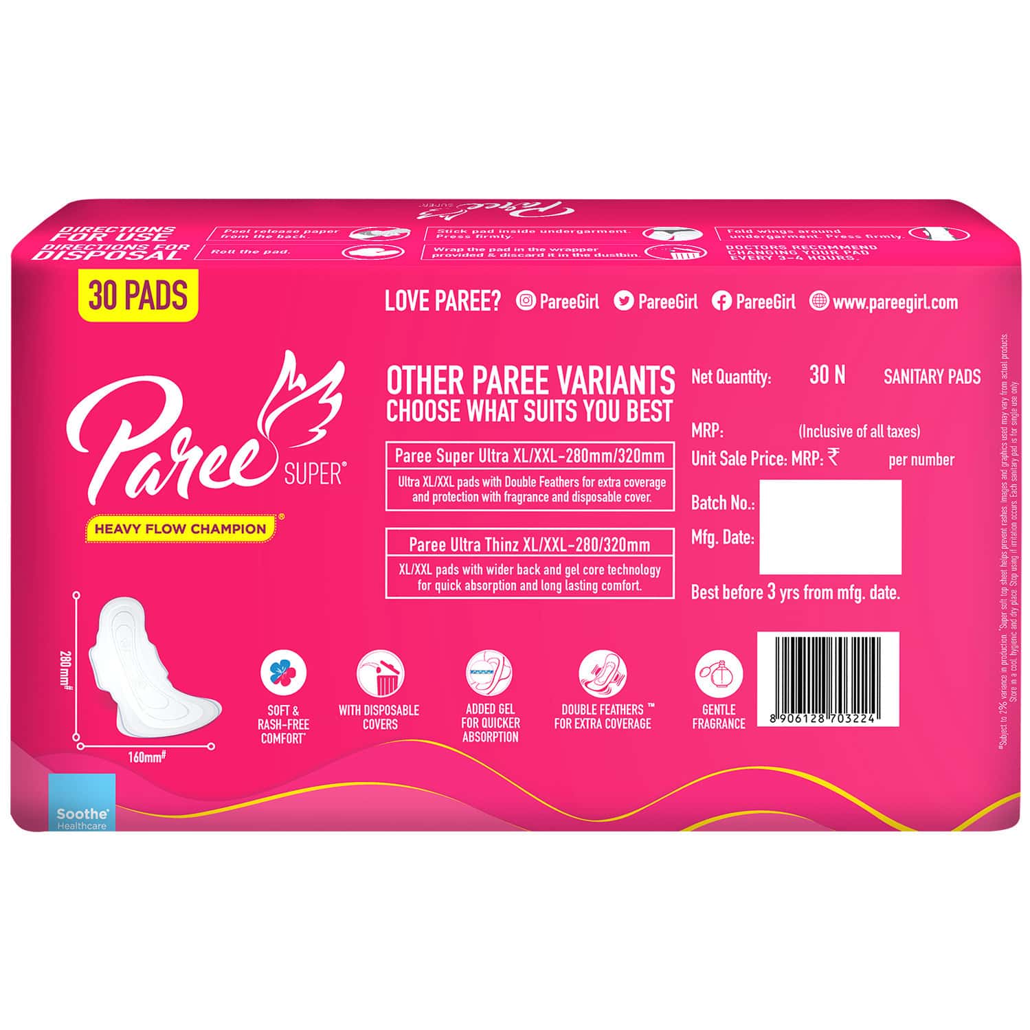 Buy PAREE SUPER SANITARY PADS WITH DOUBLE FEATHER FOR HEAVY FLOW XL ...