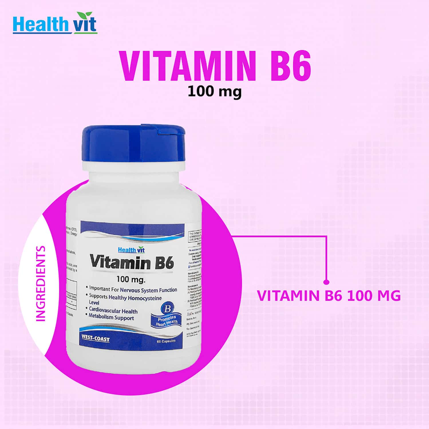 Buy HEALTHVIT VITAMIN B6 100 MG - 60 CAPSULES Online & Get Upto 60% OFF at PharmEasy