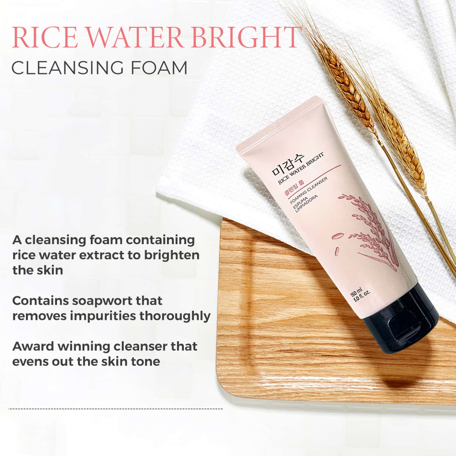Buy THE FACE SHOP RICE WATER BRIGHT CLEANSING FOAM 150ML Online & Get ...
