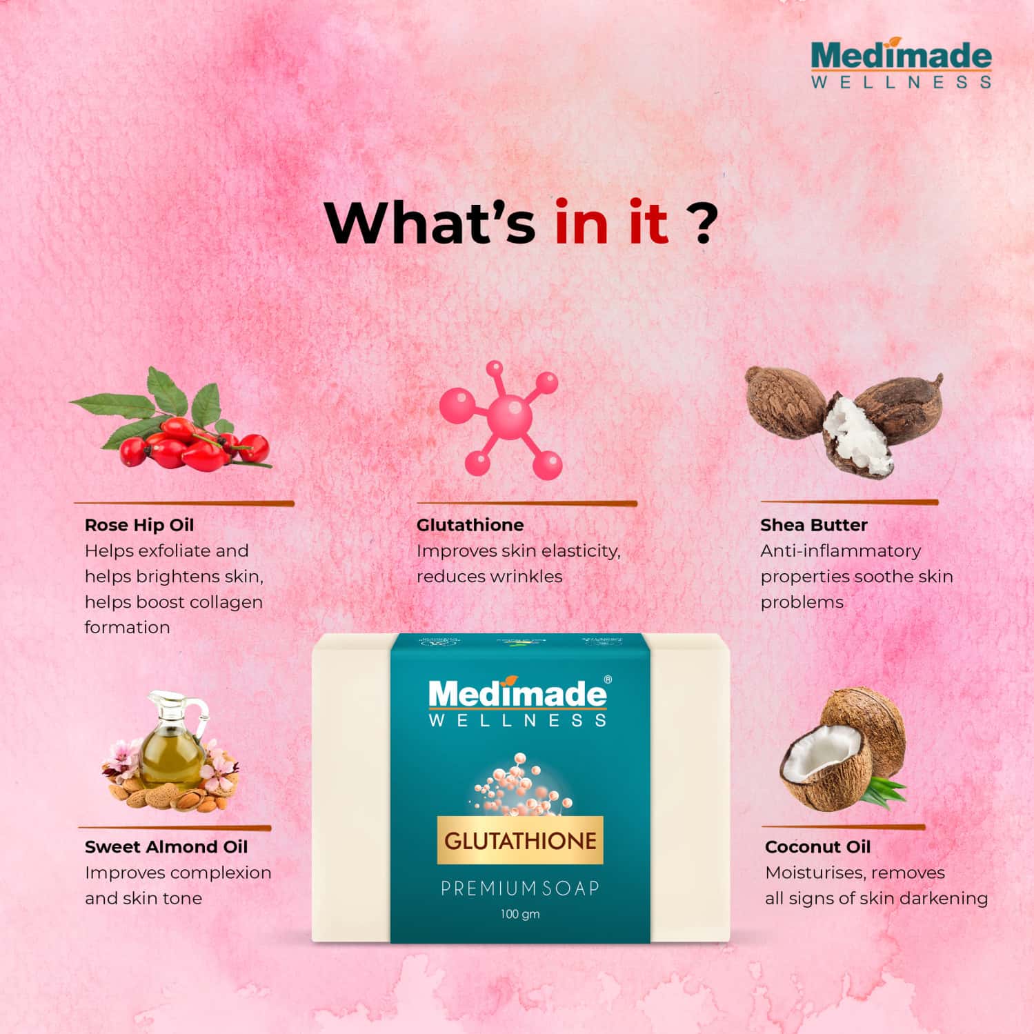 Buy MEDIMADE GLUTATHIONE PREMIUM SOAP - 100 GM X 3 ( PACK OF 3 ) Online ...