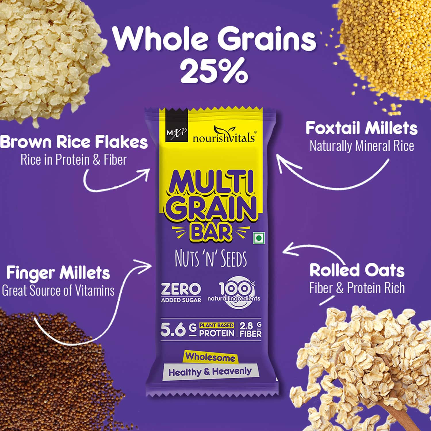 Buy NOURISHVITALS MULTIGRAIN NUTS N SEEDS BAR 100% NATURAL PLANT RICH ...