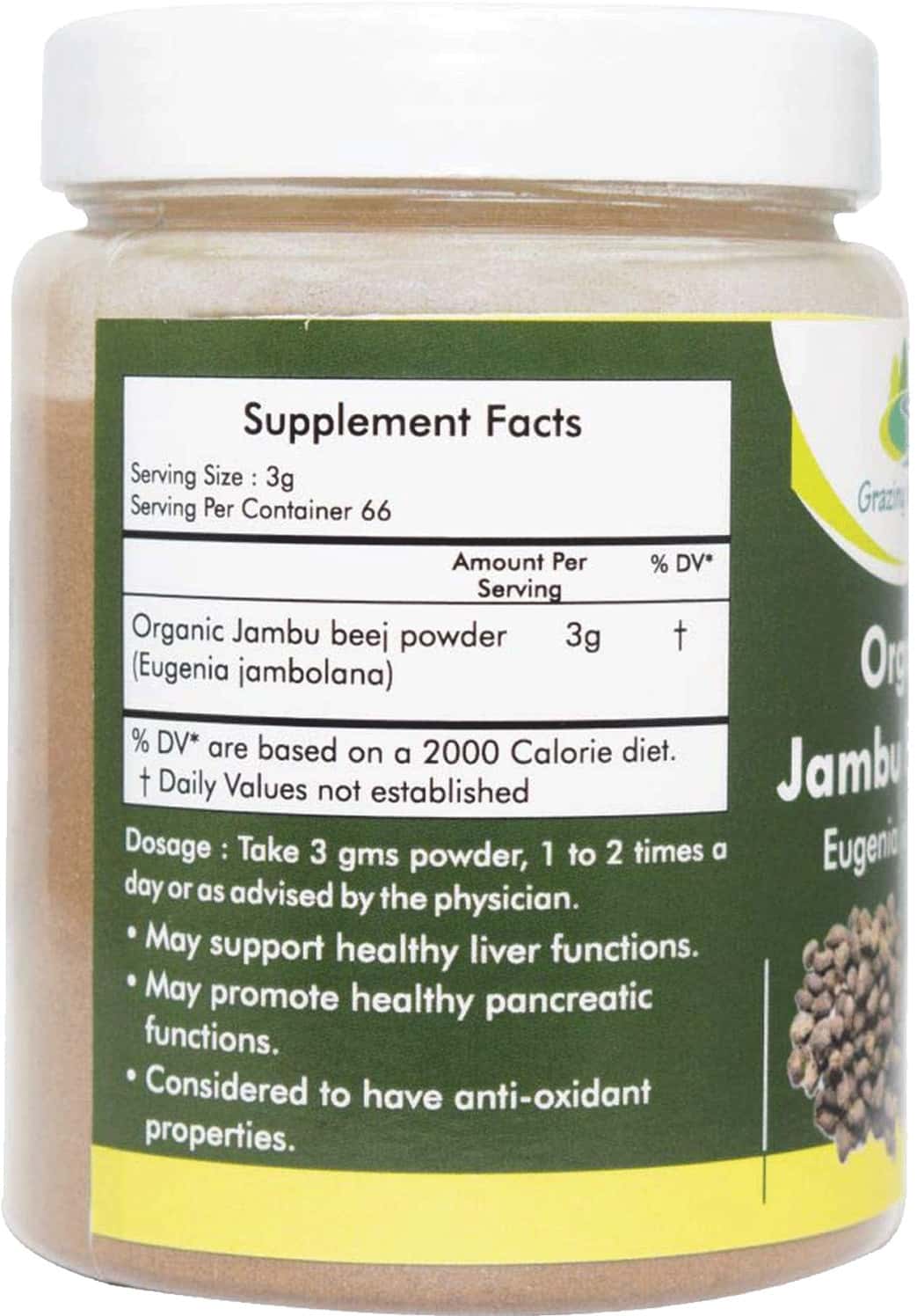 Buy GRAZING MEADOWS ORGANIC JAMUN SEED POWDER 200 G - SUGAR CONTROL ...