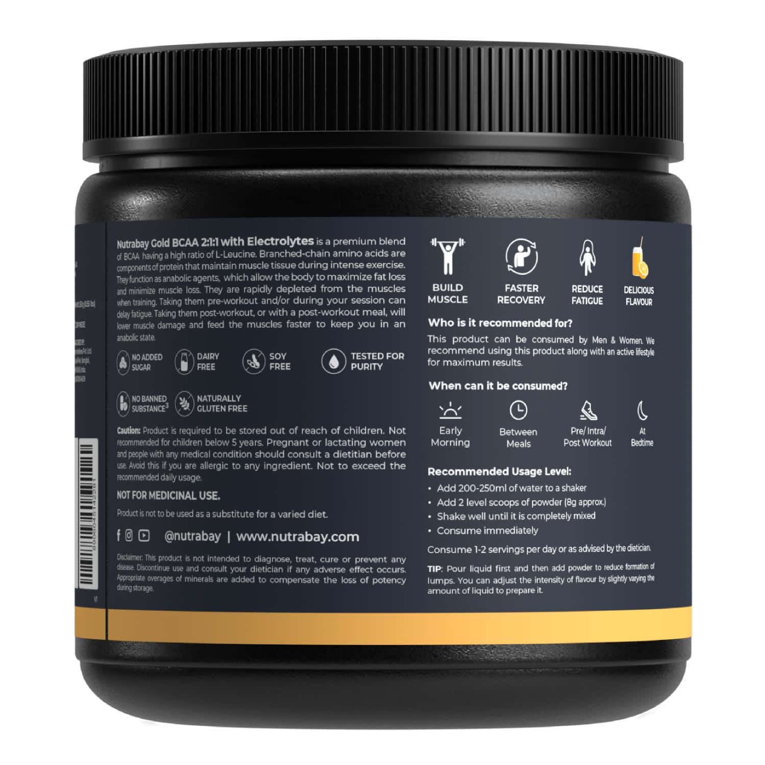 Buy NUTRABAY GOLD BCAA 2:1:1 WITH ELECTROLYTES|5G BCAA, PRE/POST ...