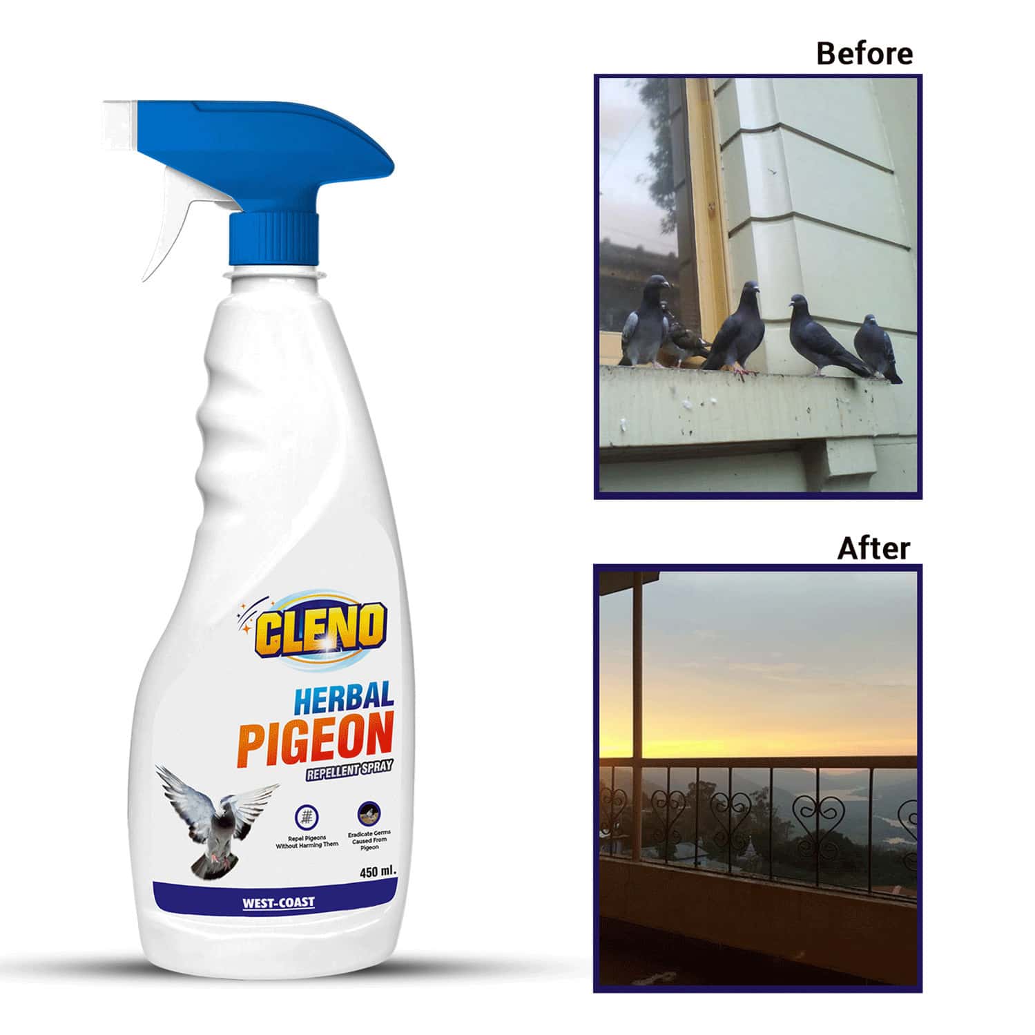 Buy CLENO HERBAL PIGEON REPELLENT SPRAY 450 ML (READY TO USE) Online ...