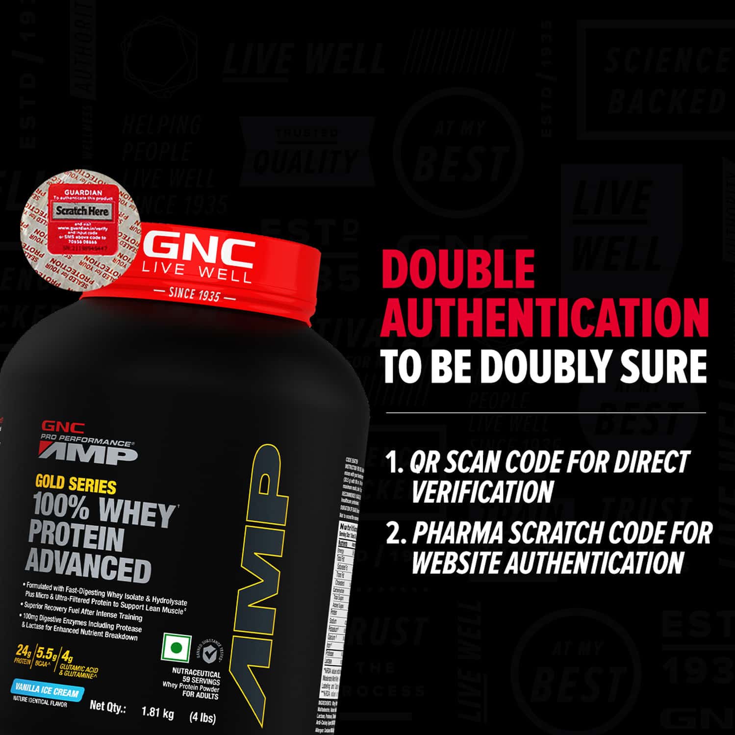 Buy GNC AMP GOLD SERIES 100% WHEY PROTEIN ADVANCED (VANILLA, 4 LBS ...