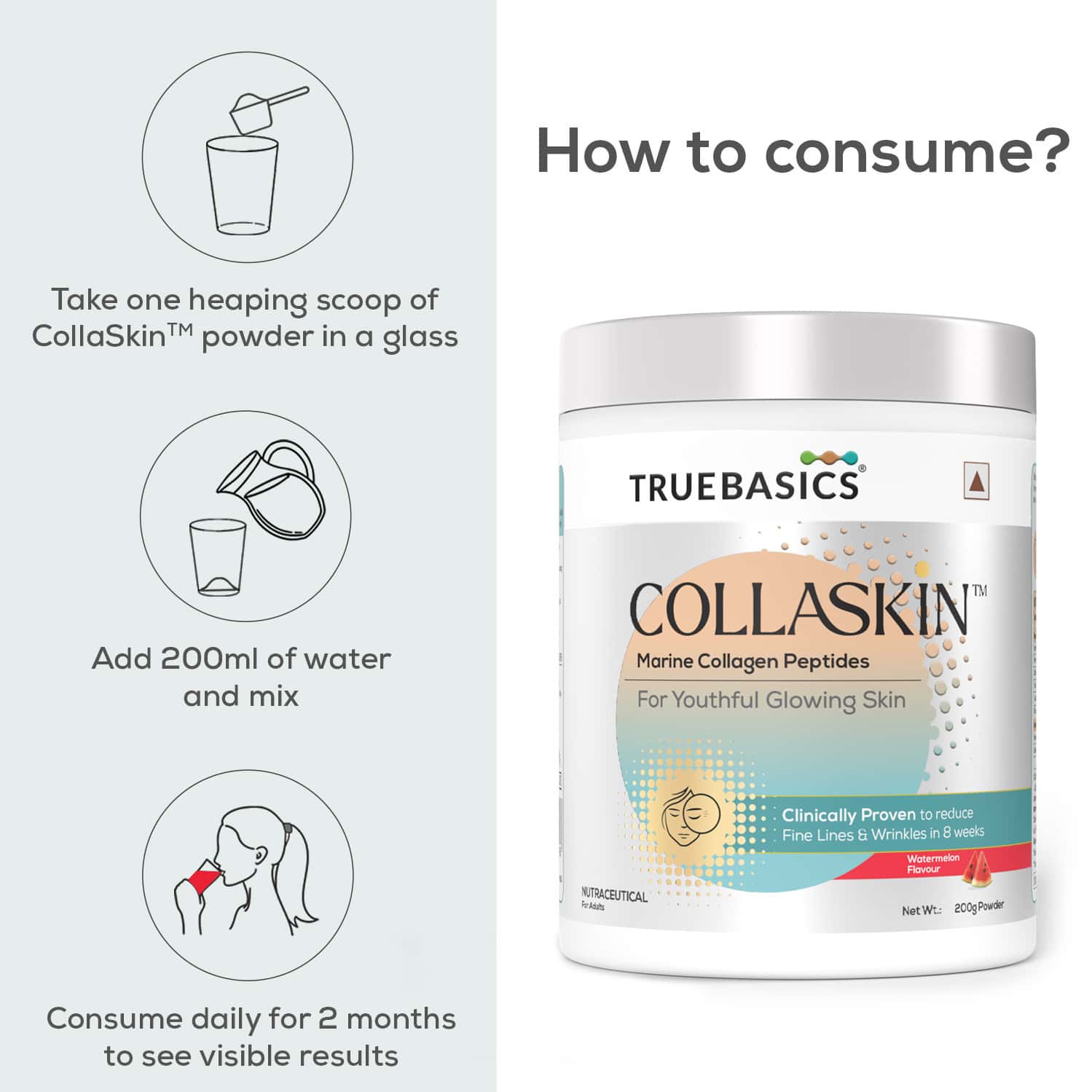 Buy TRUEBASICS COLLASKIN, MARINE COLLAGEN PEPTIDES FOR YOUTHFUL GLOWING ...