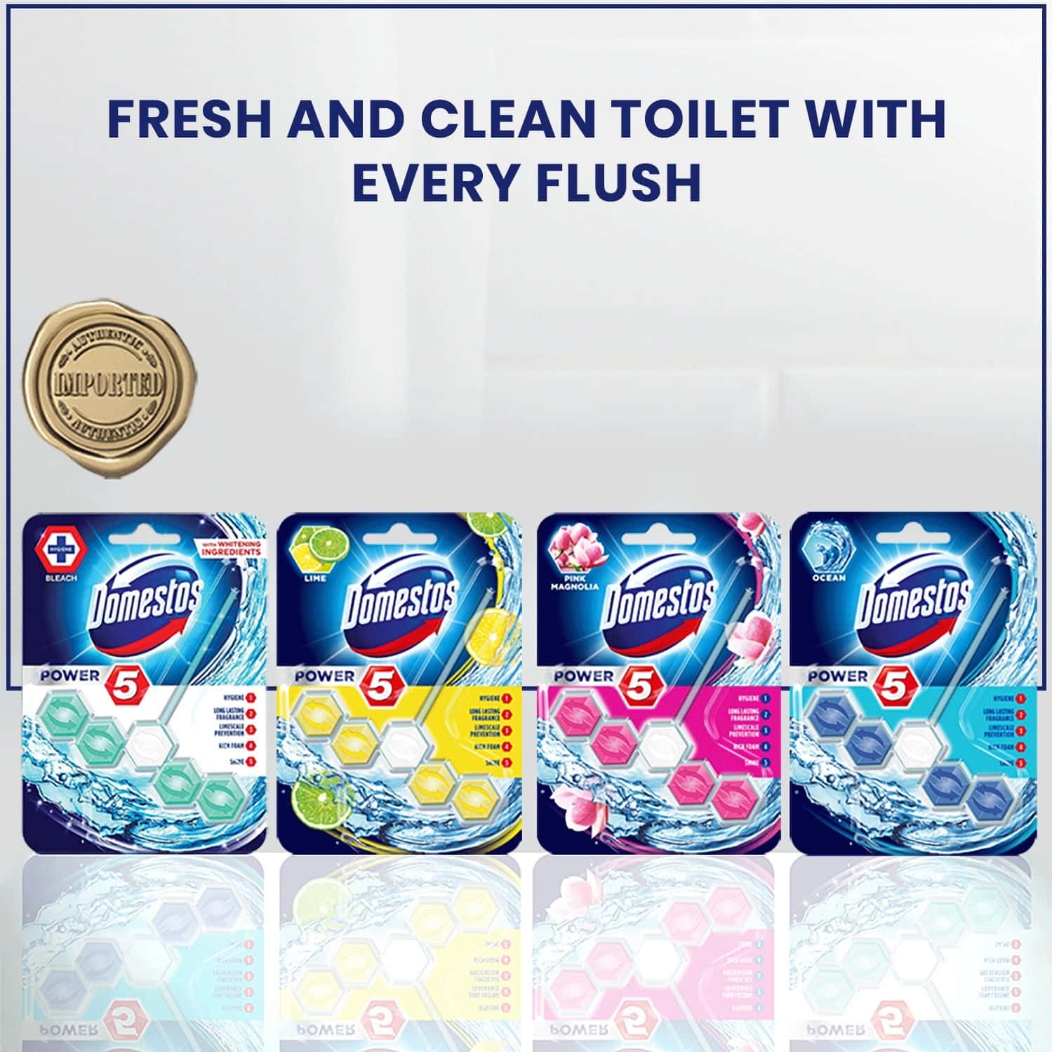 Buy DOMESTOS POWER 5 TOILET RIM BLOCK OCEAN LIMESCALE REMOVAL WITH LONG ...