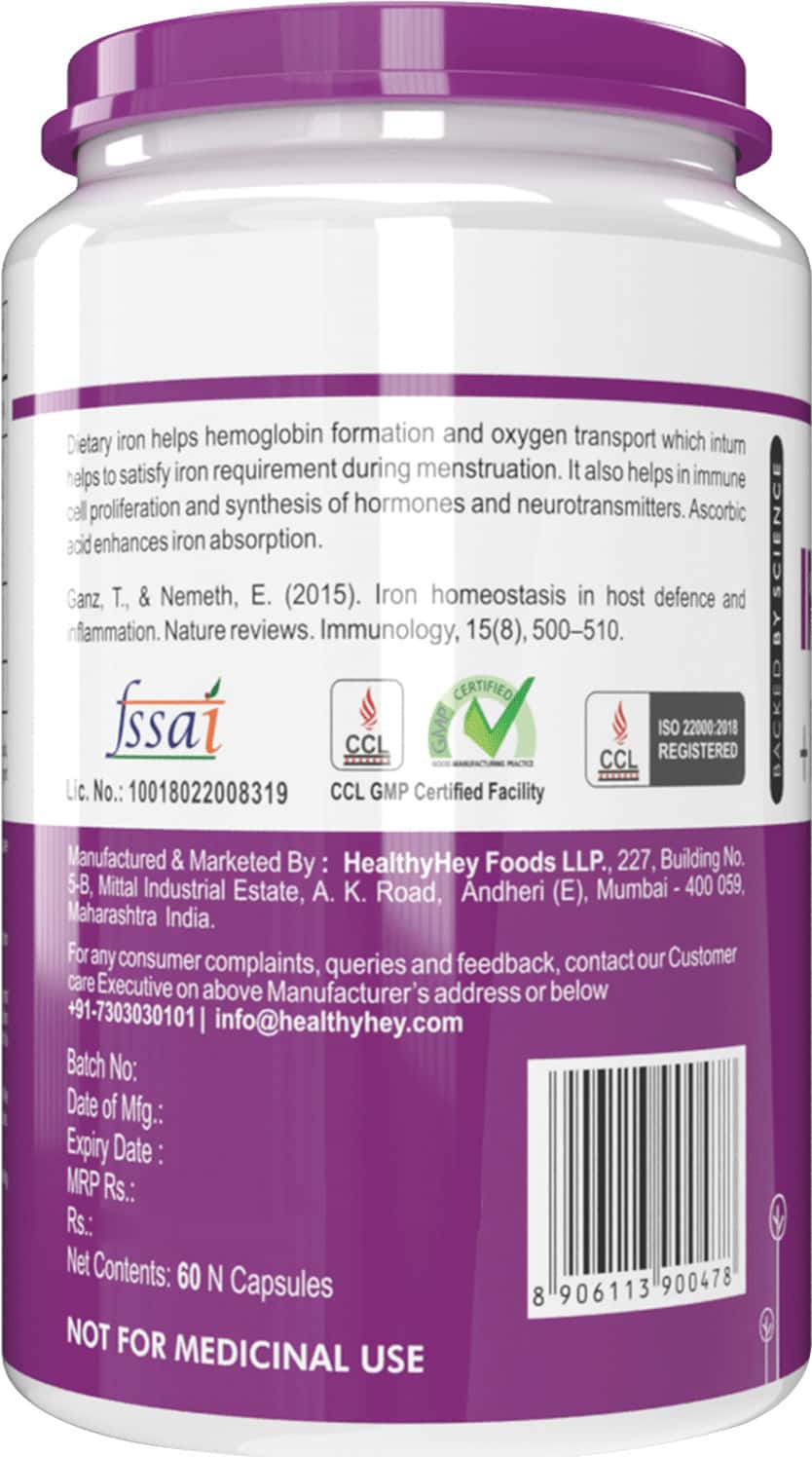Buy HEALTHYHEY IRON SUPPLEMENT FOR WOMEN - WITH VITAMIN B12 & VITAMIN C ...