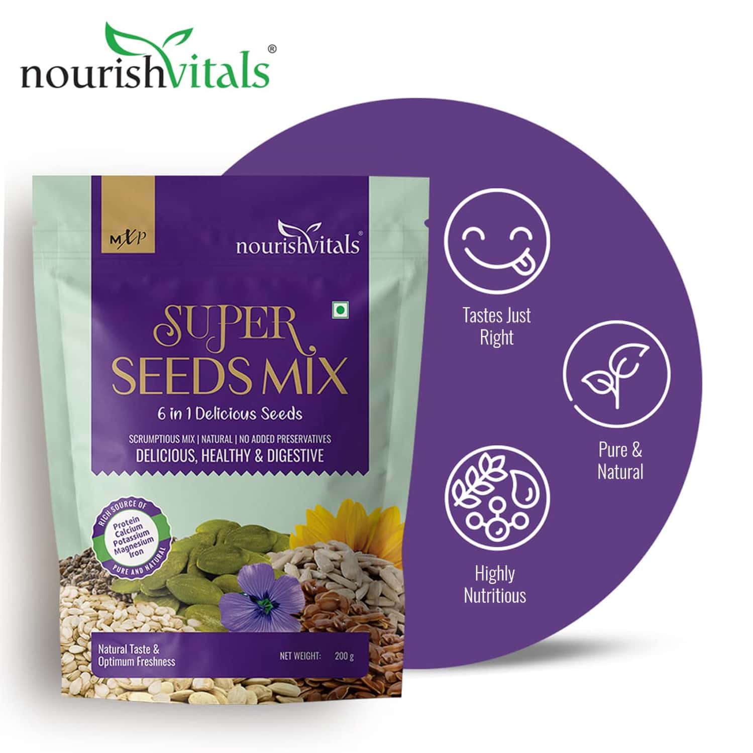 Buy NOURISHVITALS SUPER SEEDS MIX 6 IN 1 DELICIOUS SEEDS 200G Online ...