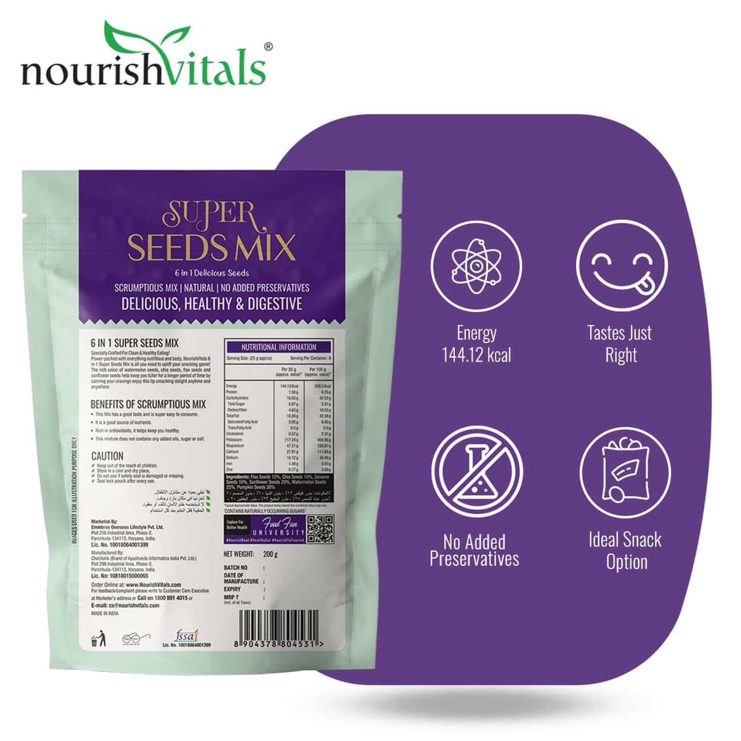 Buy NOURISHVITALS SUPER SEEDS MIX 6 IN 1 DELICIOUS SEEDS 200G Online ...