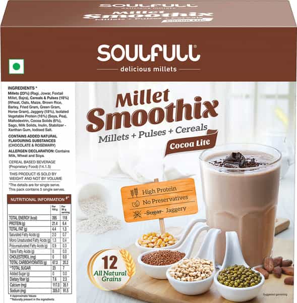 Buy TATA SOULFULL COCOA LITE MILLET SMOOTHIX 450G (PACK OF 15 SACHETS ...