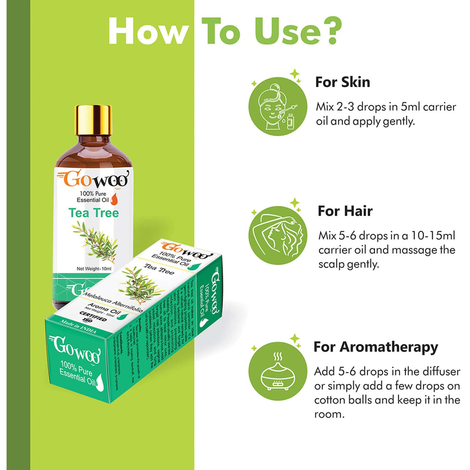 Buy PACK OF 2 TEA TREE ESSENTIAL OIL & CUCUMBER SEED CARRIER OIL - 100% ...