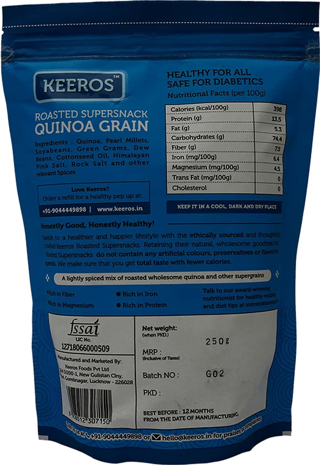 Buy KEEROS QUINOA GRAIN HEALTHY & DIABETIC FRIENDLY SUPERSNACK - PACK ...