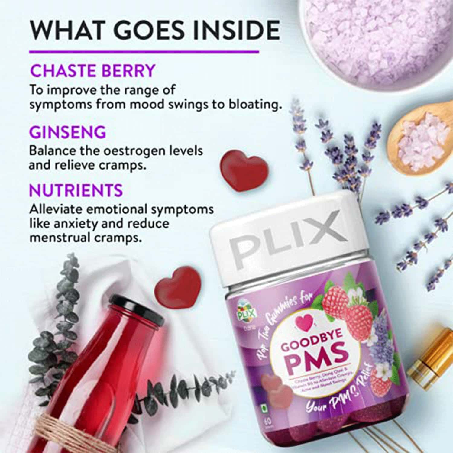 Buy PLIX BALANCE PMS 60 GUMMIES RASPBERRY FLAVOR (PACK OF 1 BOTTLE ...