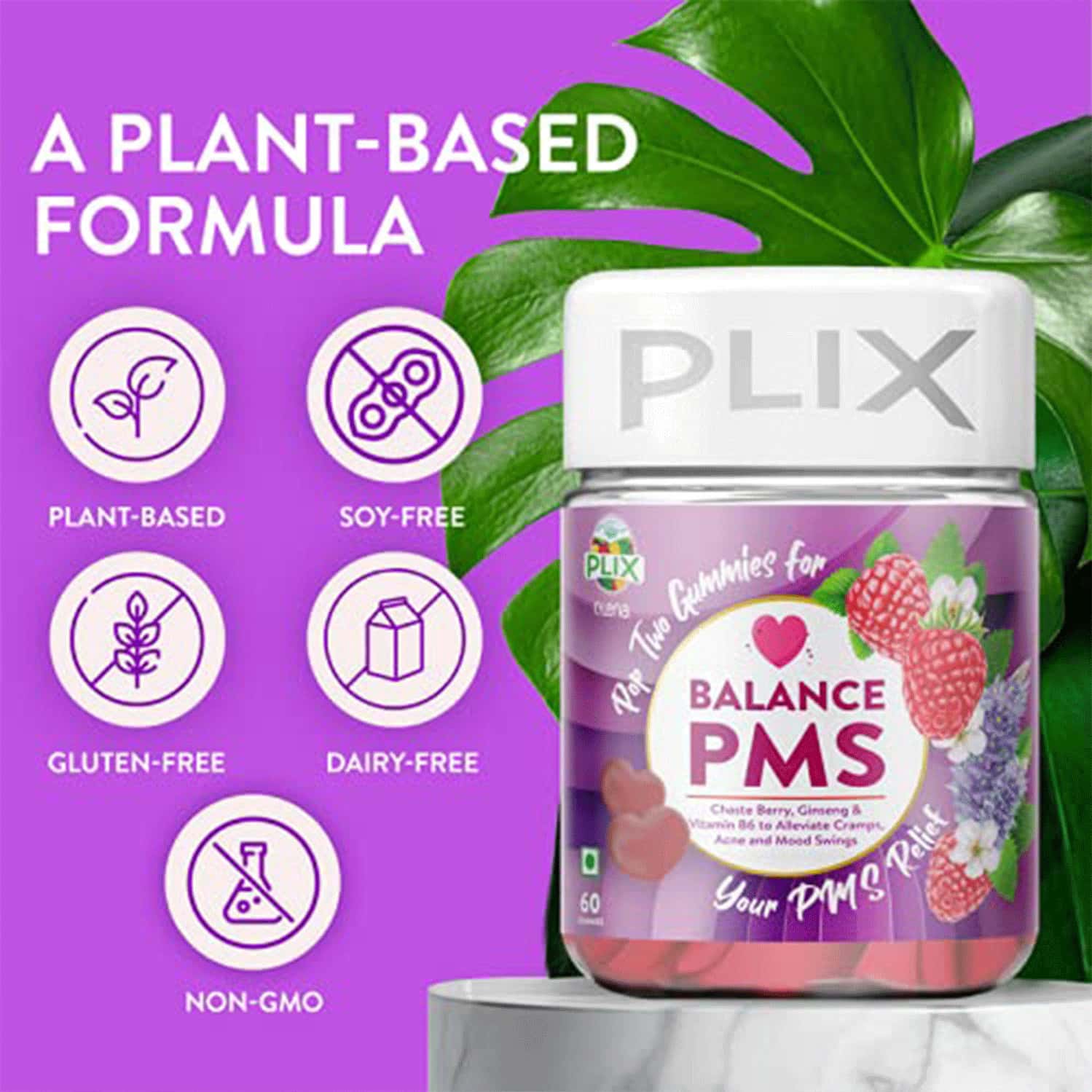 Buy PLIX BALANCE PMS 60 GUMMIES, RASPBERRY FLAVOR (PACK OF 1, BOTTLE ...