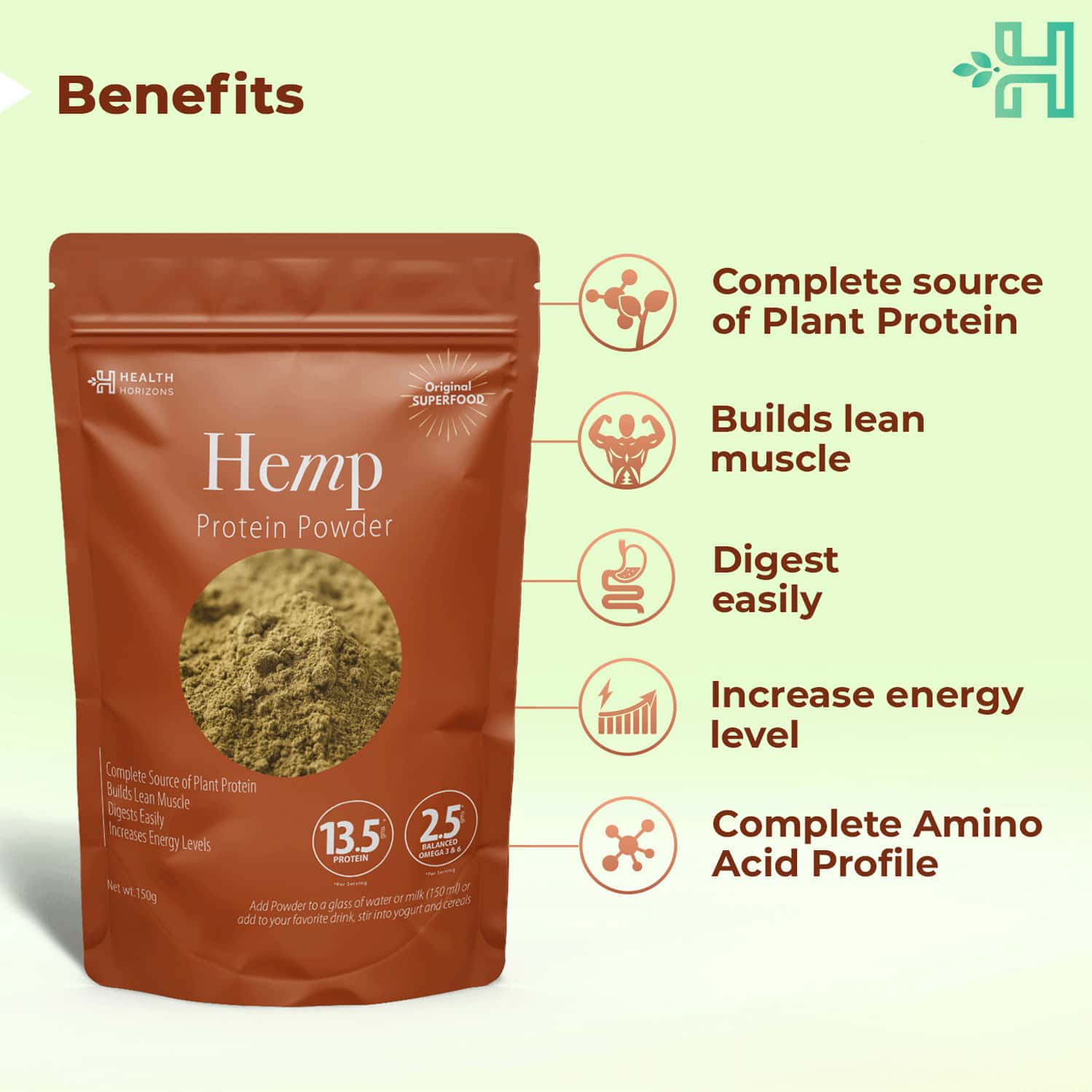 Buy HEALTH HORIZONS HEMP PROTEIN POWDER | EARTHY FLAVOUR WITH OMEGA 3 ...