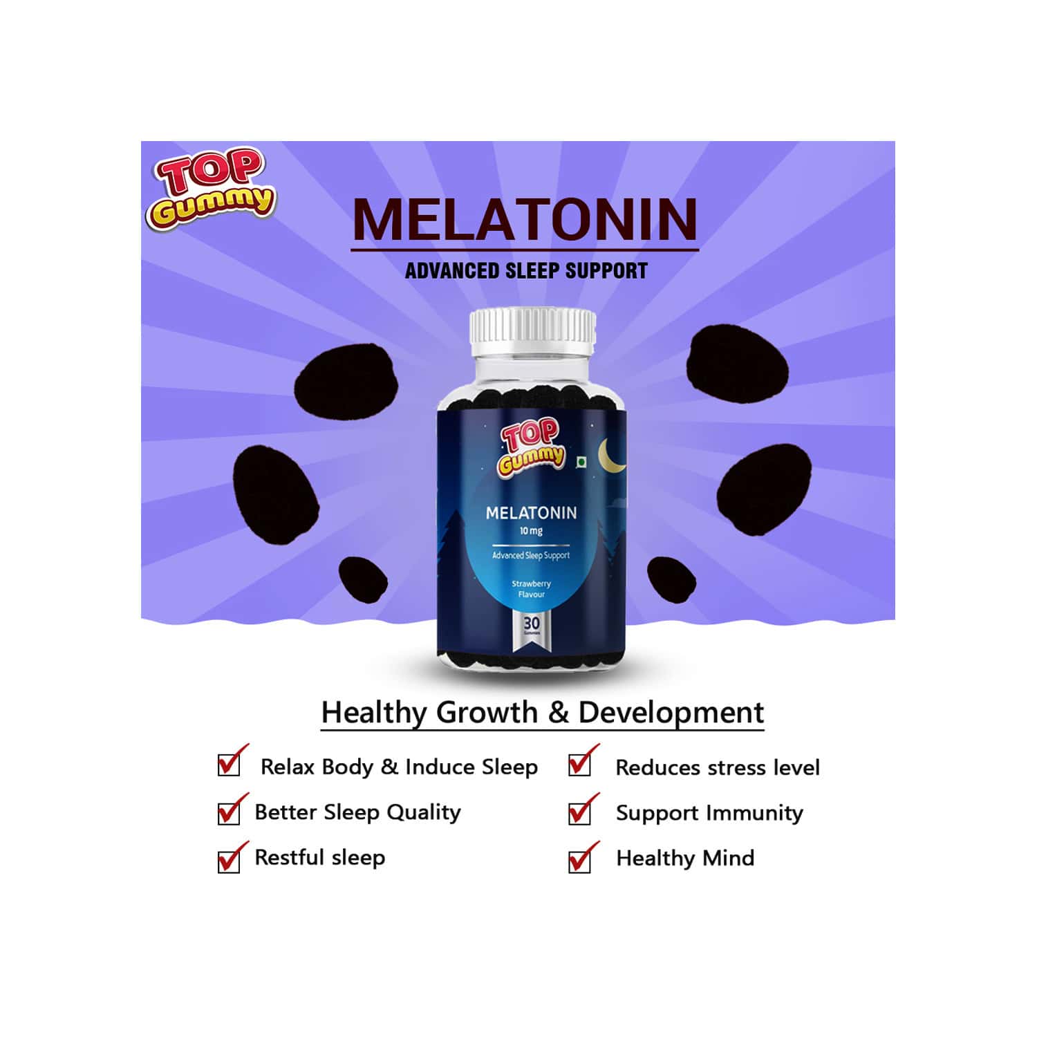 Buy Top Gummy Melatonin 10mg Advanced Sleep Support ( Strawberry ...
