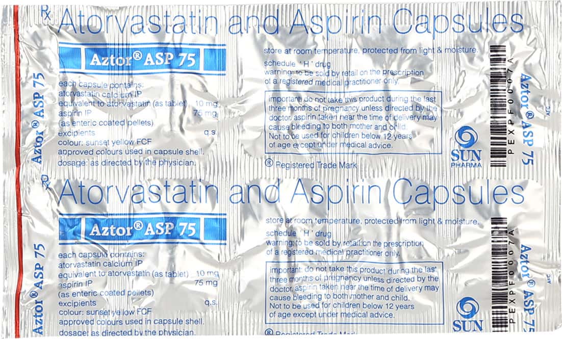 Aztor Asp 75mg Strip Of 10 Capsules: Uses, Side Effects, Price & Dosage ...