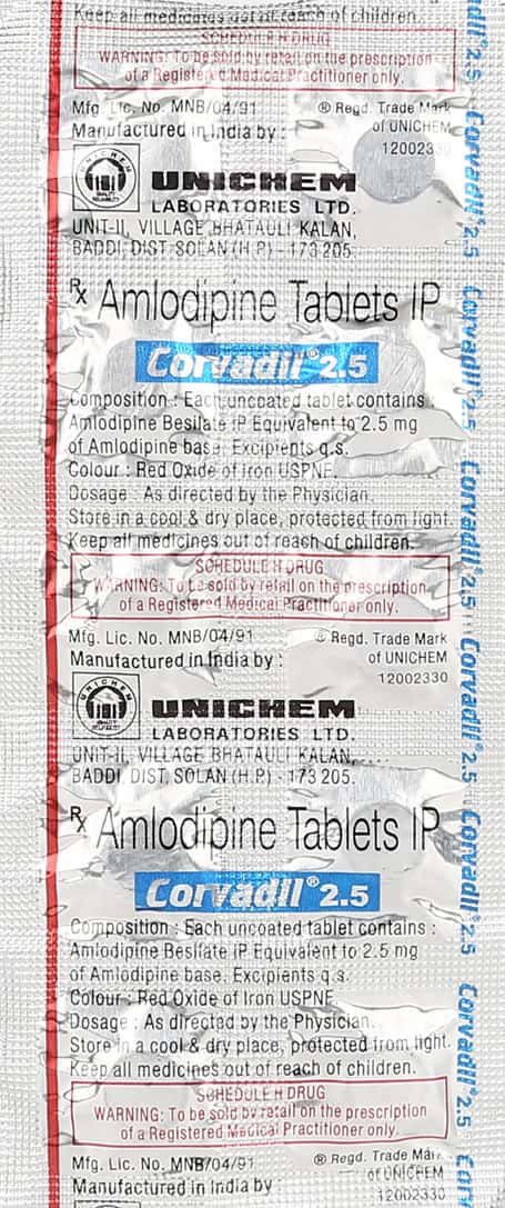 Corvadil 2.5 MG Tablet (10): Uses, Side Effects, Price & Dosage | PharmEasy
