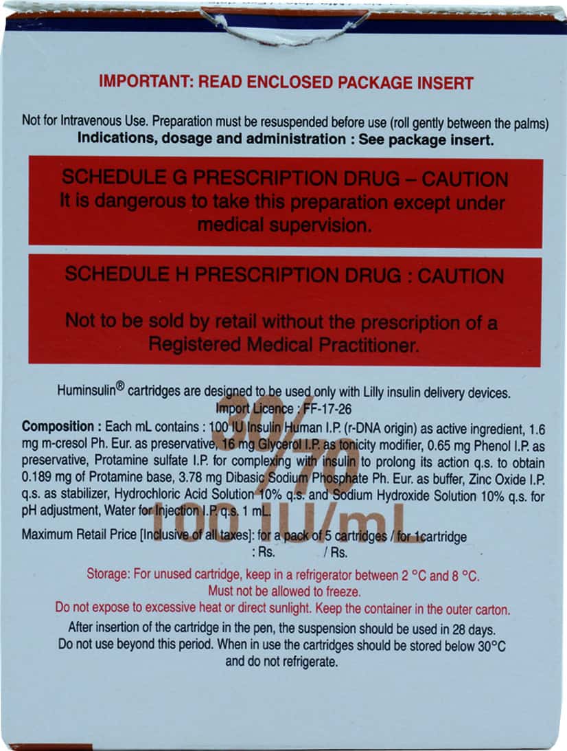 Huminsulin 30/70 Cartridge of 3ml Injection: Uses, Side Effects, Price ...